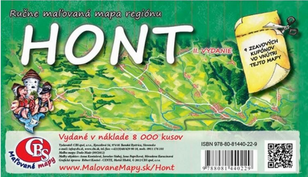 Ručne maľovaná mapa regiónu Hont | internetové knihkupectví Knihy.cz